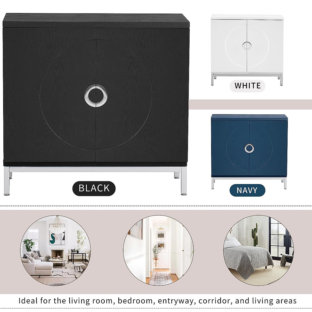 Bellemave Storage Cabinet with 2 Doors and Adjustable Shelves Wood Sideboard Buffet Cabinet with Storage and Metal Leg Accent Cabinets for Living Room Entryway Dining Room, Black