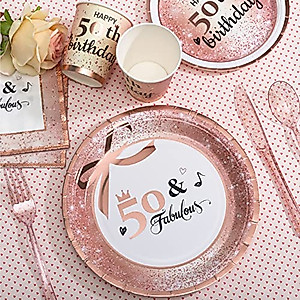 HOMIX 50 and Fabulous Party Plates Napkins Cups Sets with Plastic Cutlery Sets Serves 24 for Women 50th Birthday Party Supplies and Decorations
