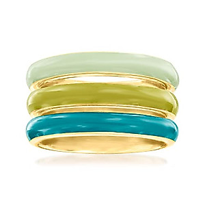 Ross-Simons Italian Tonal Green Enamel Jewelry Set: 3 Rings in 18kt Gold Over Sterling. Size 6
