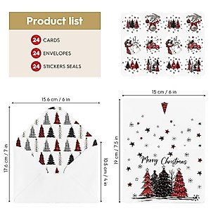 Artoid Mode 24 Pack Merry Christmas Thank You Cards Star Snowflake Xmas Tree Greeting Cards Gift With Envelope Sticker Blank Note Cards for Birthday Wedding Baby Shower Bridal Shower, 4 x 6 Inch