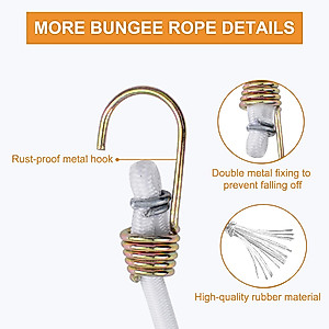 Morobor White Elastic Rope Rubber Strap, 10pcs Mini Bungee Cords with Metal Hooks, Rubber Stretchy Bungee Cords with Hooks for for Bikes, Wire Racks, Tents and Hand Carts etc