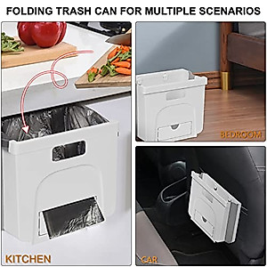 Foldable Mini Garbage Can Small Hanging Kitchen Trash Can, Wall Mounted Collapsible Garbage Bin Plastic Waste Bin Compact Portable Trash Can for Cabinet Office Bedroom Bathroom Kitchen Car