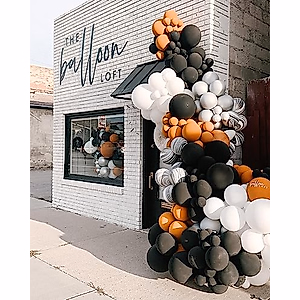 Bonropin 160Pcs Halloween Balloon Garland Arch kit with Black White Orange Silver Agate Balloons for Halloween Day Party Background Decorations