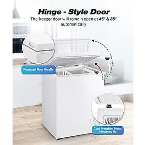 rosmena Small Chest Freezer, 2.8 Cubic Feet Mini Deep Freezer Chest with Basket Adjustable 7 Temp Control, Top Open Door Compact Freezer With Removable Basket For Dorm, Apartment, White