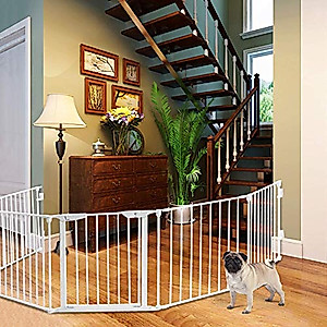 Costzon Baby Safety Gate, 6-Panel Fireplace Fence, Foldable Pet Gates for Easy with Add/Decrease Panels, Portable Wide Barrier Gate with Multiple Shapes for Child & Pet