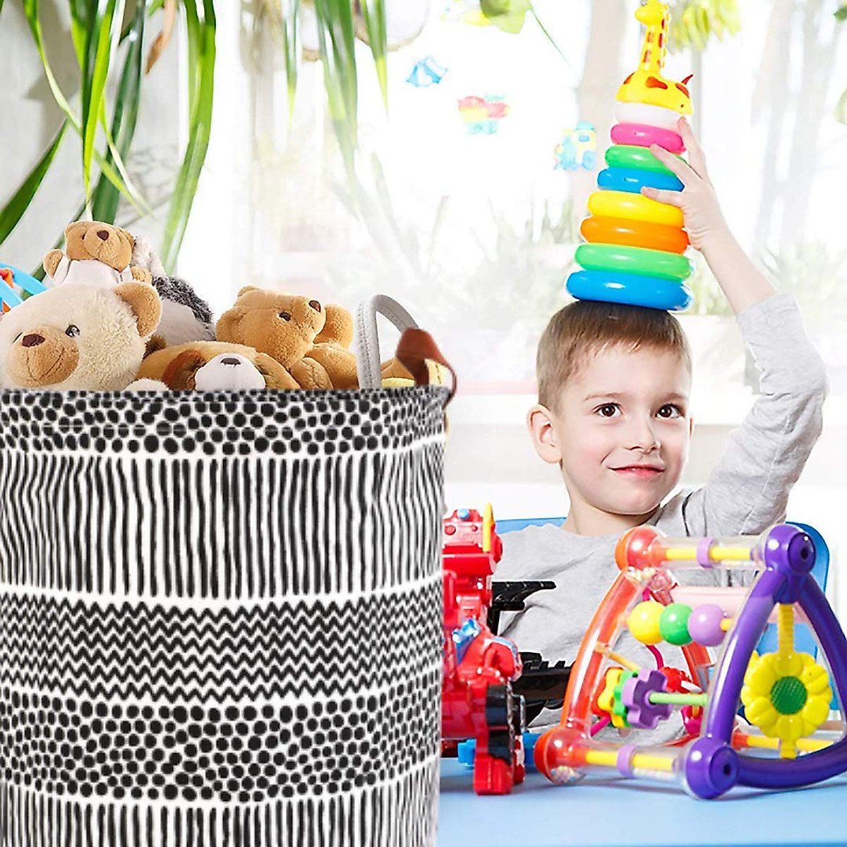 ModernHome & Co 19.7in Tall Laundry Basker Large Hamper Room Storage Decor Waterproof Foldable Canvas Laundry Baskets Kawaii Room Decor Baskets For Organizing Baby Hamper Laundry Bag (Blk bamboo)