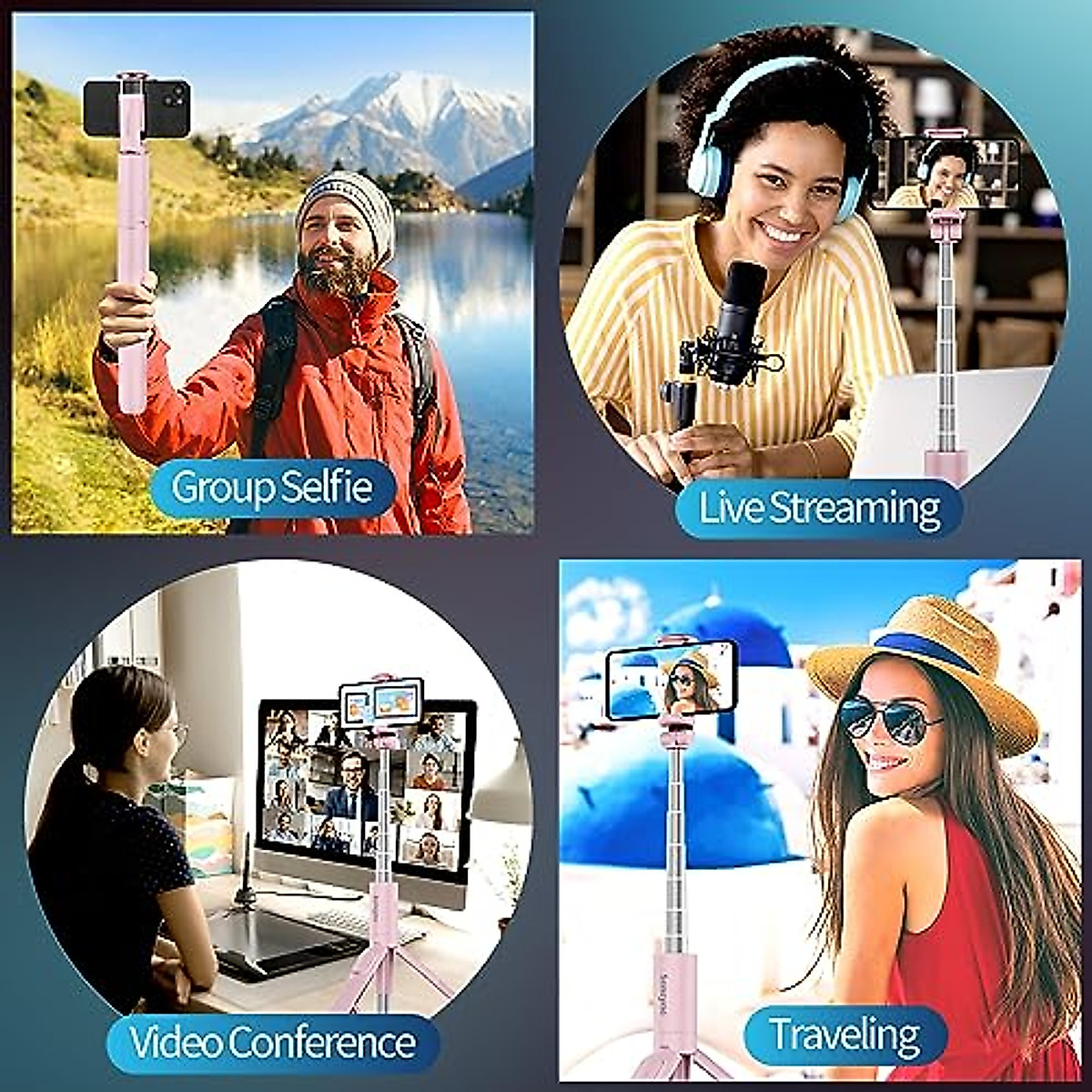 Sensyne 60" Phone Tripod, Lightweight All in One Selfie Stick Integrated with Wireless Remote Compatible with All Cell Phones for Selfie/Video Recording/Photo/Live Stream/Vlog