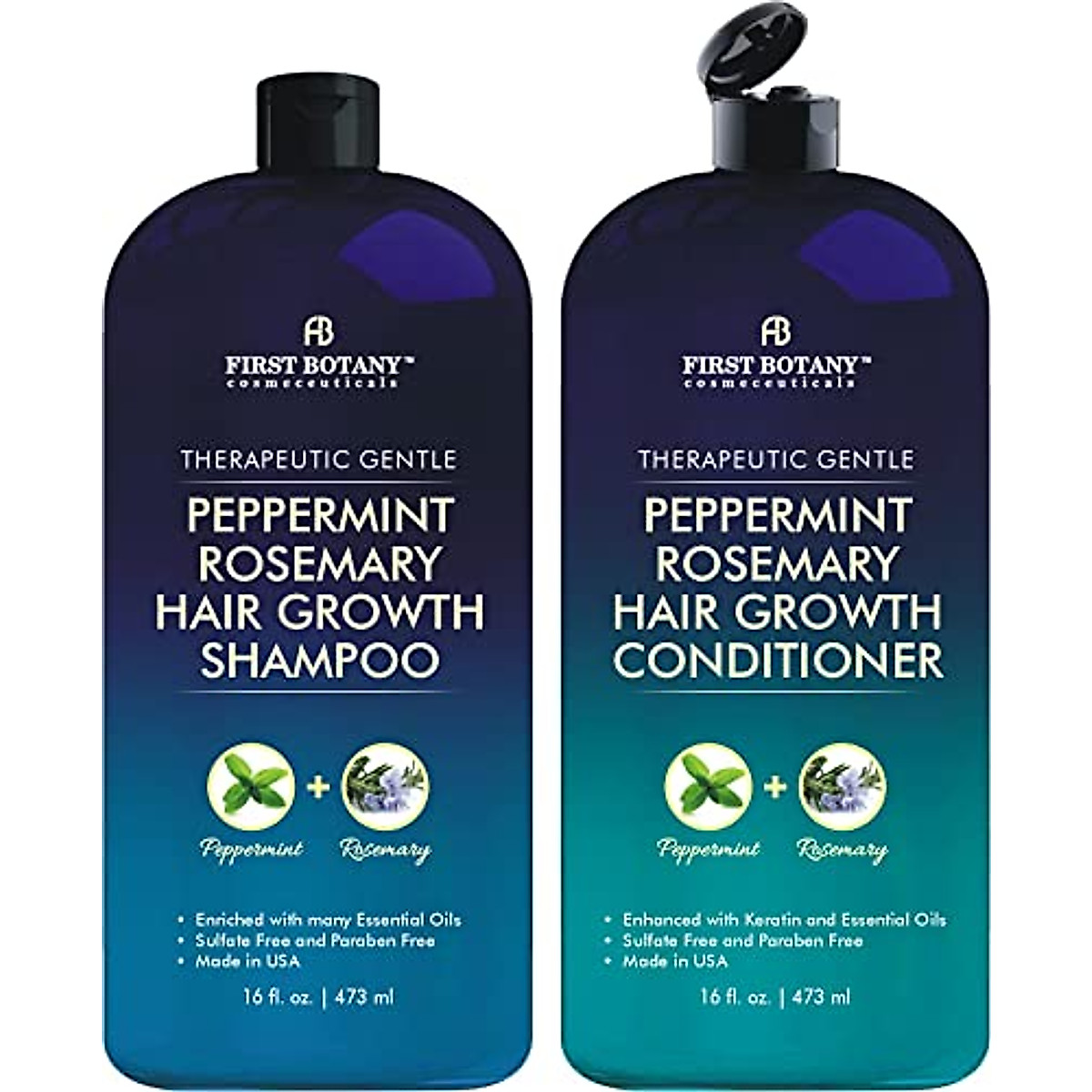 Peppermint Rosemary Hair Regrowth and Anti Hair Loss Shampoo and Conditioner Set - Daily Hydrating, Detoxifying, Volumizing Shampoo and Fights Dandruff For Men and Women 16 fl oz x 2