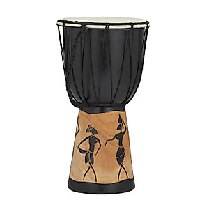 Deco 79 Wood Drum Handmade Decorative Sculpture Djembe Home Decor Statue with Rope Accents, Accent Figurine 6" x 7" x 12", Black