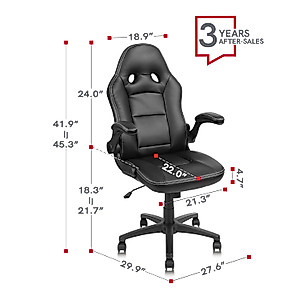 KLASIKA Computer Office Gaming Chair, Ergonomic Swivel Video Game Chairs with Flip Up Armrest Adjustable High Back Leather Desk Chair for Adults Women Men, Black
