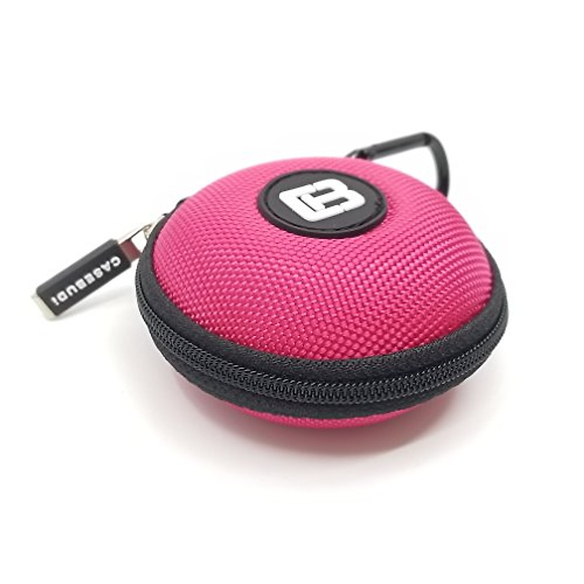 CASEBUDi Round Earbud and Phone Charger Storage Case with Carabiner | Pink Ballistic Nylon