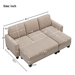 L-Shaped Upholstered Corner Sofa Convertible Sleeper Couch Bed,Modern Textured Fabric Upholstery Sectional Sofa & Couch with Storage Ottoman and Chaise for Home Apartment Living Room Furniture Sets