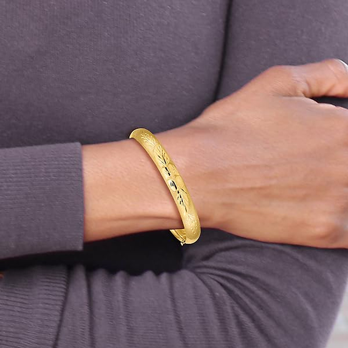 IceCarats 14K Yellow Gold 7.90mm Oversize Florentine Hinged Bangle Bracelet