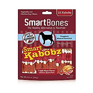 SmartBones Smart Kabobz, Treat Your Dog to a Rawhide-Free Chew Made With Real Chicken, Beef and Pork 12 Count (Pack of 1)