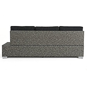 Christopher Knight Home Stuart | Outdoor 3 Seater Wicker Right Sofa, Mixed Black/Dark Grey Cushion