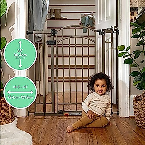 Summer Multi-Use Decorative Extra Tall Safety Pet and Baby Gate, 28.5"-48" Wide, 36" Tall, Pressure or Hardware Mounted, Install on Wall or Banister in Doorway or Stairway, Auto Close Door - Bronze