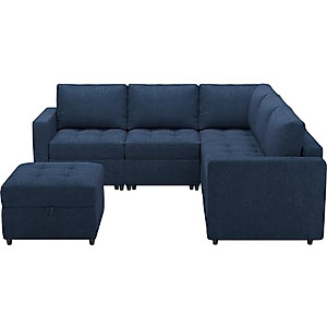 Belffin Oversized Modular Sectional Sofa Fabric L Shape Pull Out Couch with Ottoman Sleeper Sectional Couch with Chaise and Storage Sectional Set 6 Seater Sofa Reversible Sofa for Living Room Blue