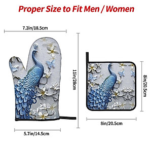 Beautiful Peacock Oven Mitts and Pot Holders,High Heat Resistant,Non-Slip Surface Soft Inner Lining for Cooking Baking