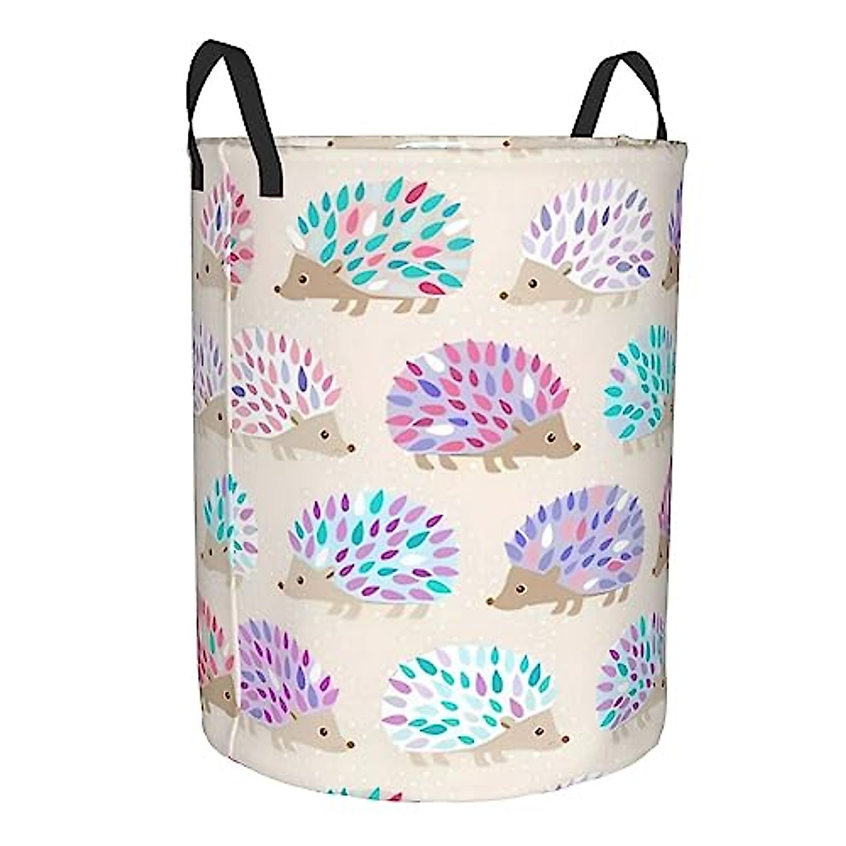 Hedgehog Polkadot Laundry Basket Protable Circular Laundry Hamper Storage Bin Organizer With Handles For Bathroom,Bedroom Clothes