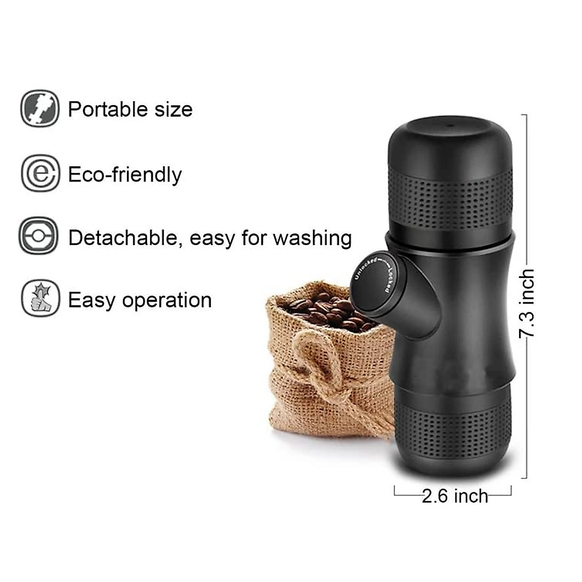 Portable Espresso Machine - Manually Operated - Compact Handheld Coffee Maker - No Batteries - Perfect for Travel, Camping, Beach, Hotel