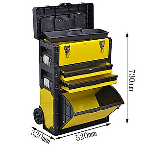 YGCBL Multifunction Portable Hand Trucks,Trolleytool Trolley Cart 3-Tier Drawer Type Organizer Multifunction Combined Pull Rod Toolbox, Bearing 80Kg, 520X320X730Mm,Black+Yellow