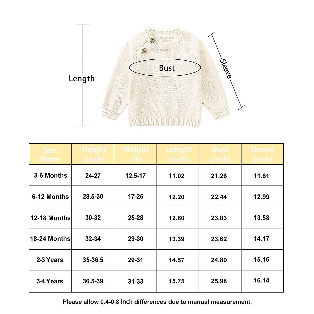 pureborn Baby Toddler Boys Girls Pullover Sweater Cotton Knit Warm Crewneck Long Sleeve Tops Cream 18-24 Months