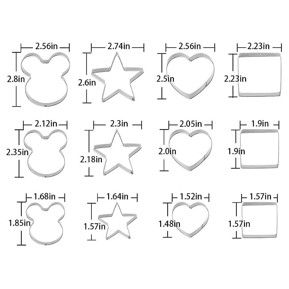 42Pcs Mini Cookie Cutters Set - Mickey Mouse Square Heart Star Flower Round Hexagon Oval Diamond Shapes Cookie Cutters, Polymer Clay Cutters for Kids (12PCS+30PCS Cookie Cutters）