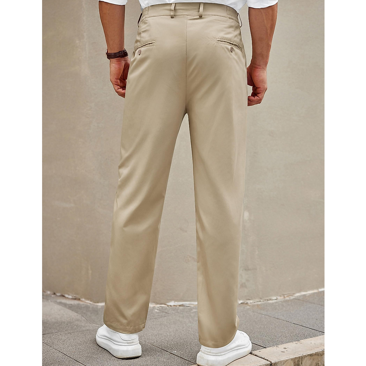 COOFANDY Slacks for Men Khaki Chino Pants Relaxed Fit Flat Front Long Trousers, Light Khaki, XL