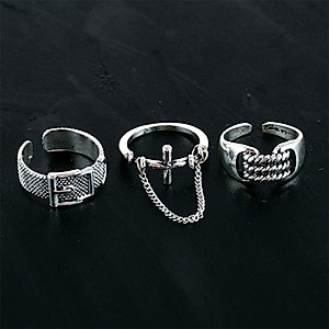 Aimimier Gothic Vintage Ring Set Half Open Cross Chain Belt Finger Ring Punk Stackable Knuckle Ring for Women or Men
