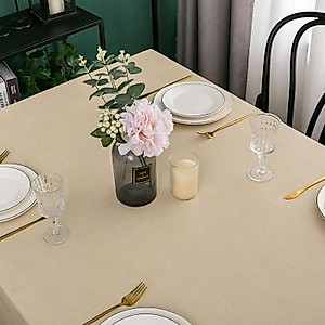 LIBERECOO Vinyl Tablecloth with Flannel Backing Waterproof Oil-Proof Plastic Table Cloth Wipeable PVC Table Cover for Indoor and Outdoor (Champagne Color, 60 x 84 Inch (6-8 Seats))