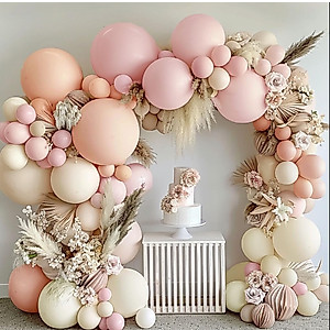 Pink White Balloon Garland Double Stuffed Baby Pink Blush Balloons Pastel Pink Cream Beige Balloons Light Pink Ivory Balloon Arch Kit for Boho Birthday Baby Shower Wedding Bridal Party Decor