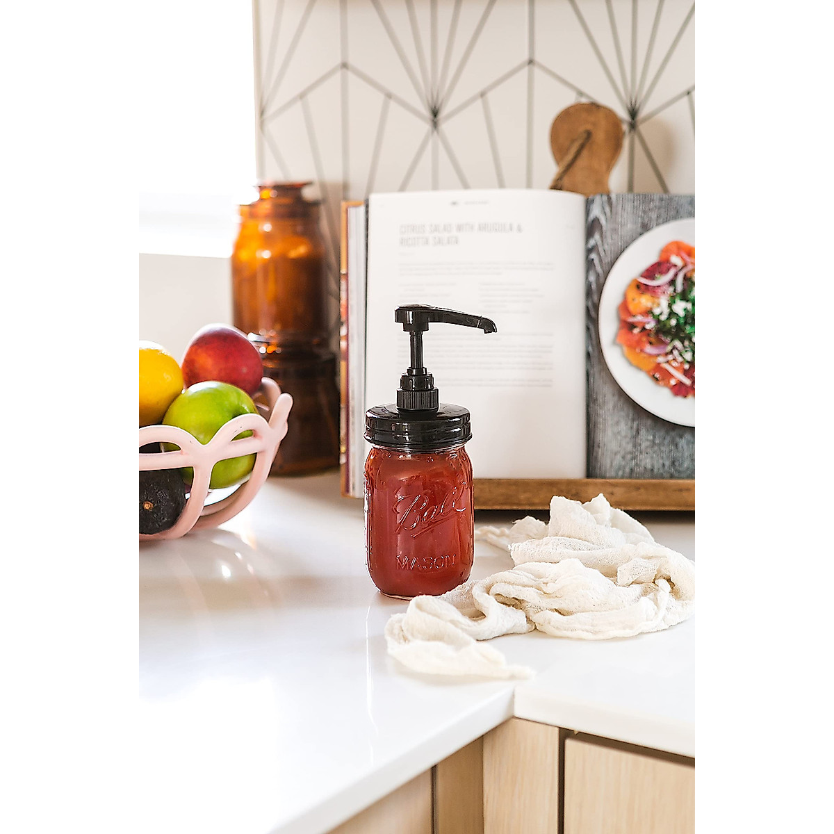 Jarmazing Products Mason Jar Syrup Dispenser - Set of 2 – 16 oz Ball Jars with Rust-Proof, Leak-Proof, Food Grade Pumps for Honey, Syrups, Condiments, Salad Dressings and More