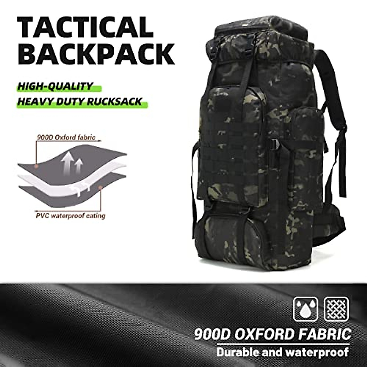 BNMJVJL 70L Hiking Backpack Military Tactical Camping Adjustable waterproof Climbing Sport Bags