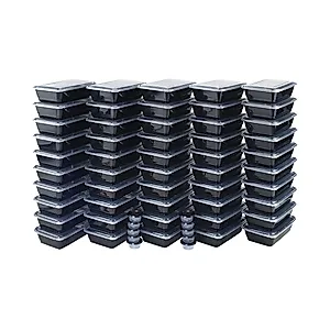 GoodCook Meal Prep 1-Compartment Reusable Food Storage Container Set with 50 Containers, Lids and Condiment Cups, Black