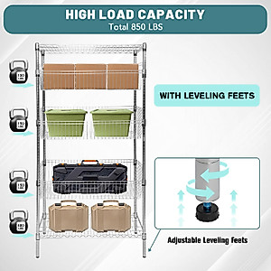biosp 4-Tier Adjustable Metal Wire Rack Shelving Unit, Heavy Duty Basket Storage Shelf for Outdoor & Indoor, Bathroom, Laundry, Kitchen, Garage