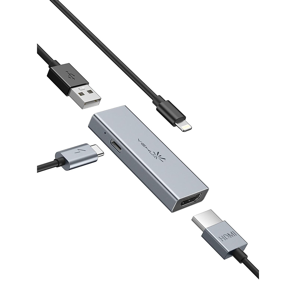 YEHUA Lightning to HDMI Adapter with 4FT Cable, 4K Digital AV HDMI Adapter for iPhone/iPad to TV/Projector, Video Audio Sync Screen Converter with Charging Port, Support All iOS Projector