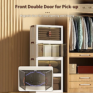 Roqao 4 Tier Stackable Plastic Storage Bins with Lids, 47QT Stackable Storage Bins with Wheels,Closet Organizers and Storage,Dual Open Collapsible Storage Bins for Home, Ofiice, Dorm Room(19x13x45 In)