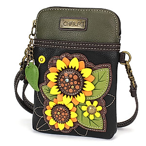 CHALA Cell Phone Crossbody Purse-Women PU Leather/Canvas Multicolor Handbag with Adjustable Strap - Sunflower Group - black