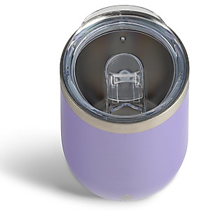 Manna Airén Double Wall Insulated Stainless Steel Stemless Wine Cup Tumbler with Splash-Proof Lid - 16 Oz - Purple