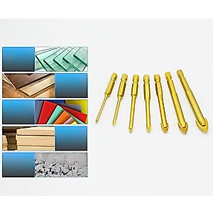 Meichoon Drill Bits Set Triangle Tile 3-12mm 7PCS, Tungsten Carbide Titanium Coated Ceramic Concrete Drilling Tool with Hex Shank for Glass Tile Ceramic Mirror Porcelain Marble DC04