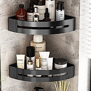 Bathroom Corner Shower Caddy，Adhesive or Screw Fixing Shower Shelf, Aluminum Storage for Bathroom Kitchen 2-Pack