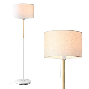 Modern Floor Lamp for Living Room Traditional Farmhouse Floor Lamps Mid-Century Pole Lamp with Linen Lamp Shade, Standing Tall Floor Lamps for Bedrooms and Office (White)