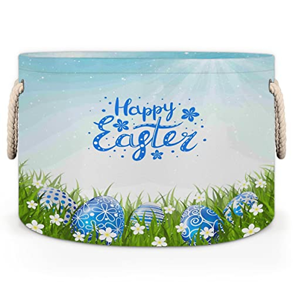 Easter Eggs Blue Large Round Baskets for Storage Laundry Baskets with Handles Blanket Storage Basket for Bathroom Shelves Bins for Organizing Nursery Hamper Girl Boy