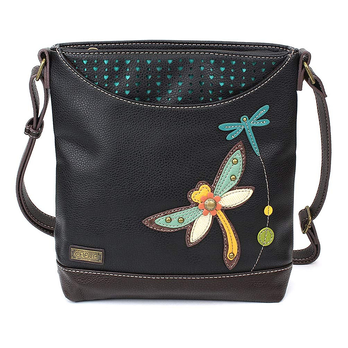 CHALA Sweet Messenger Mid Size Shoulder Purse with Adjustable Strap - Dragonfly - black
