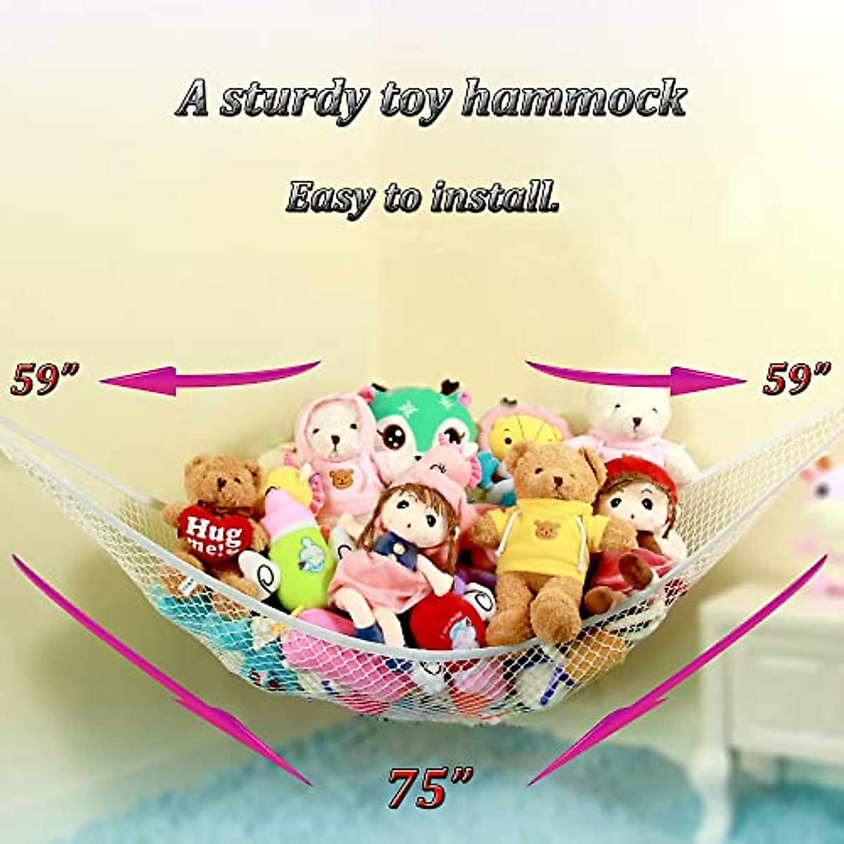 Stuffed Animal Net or Hammock, Toy Hammock, Teddy Bear Hammock, There Are 25 RUBBER BANDS in The Elastic of Our Stuffed Animal Storage Net! (X-Large) XWGJ
