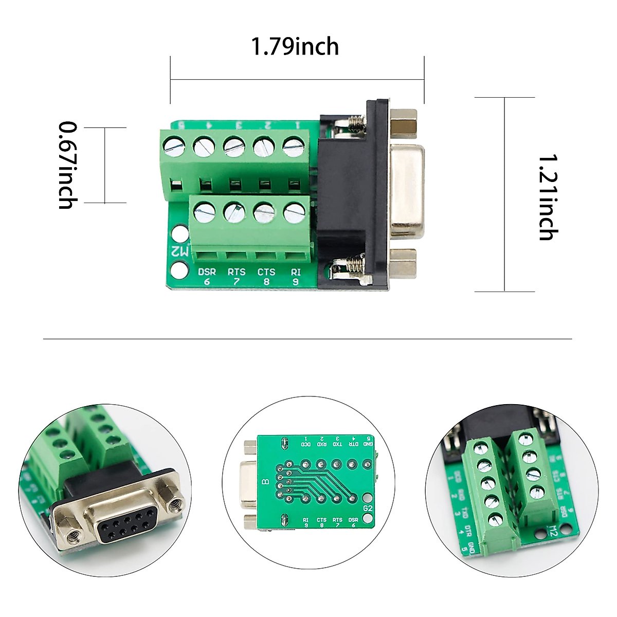 Zovfam DB9 Breakout Connector, Female D-SUB Adapter Plate Connector RS232 Serial to Terminal Board Signal Modul-3 Pcs