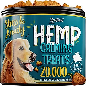 Dog Calming Treats - Calming Chews for Dogs with Beef Flavour - Helps with Dog Anxiety, Separation, Barking, Stress Relief, Thunderstorms - Calming Ingredients for Behavior Support (Beef - 180 Chews)