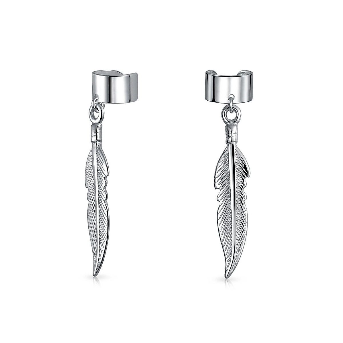 Western Jewelry Native American Feather Leaf Dangling Cartilage Ear Lobe Helix Earrings Warp Chain Ear Cuff Earrings For Women .925 Sterling Silver