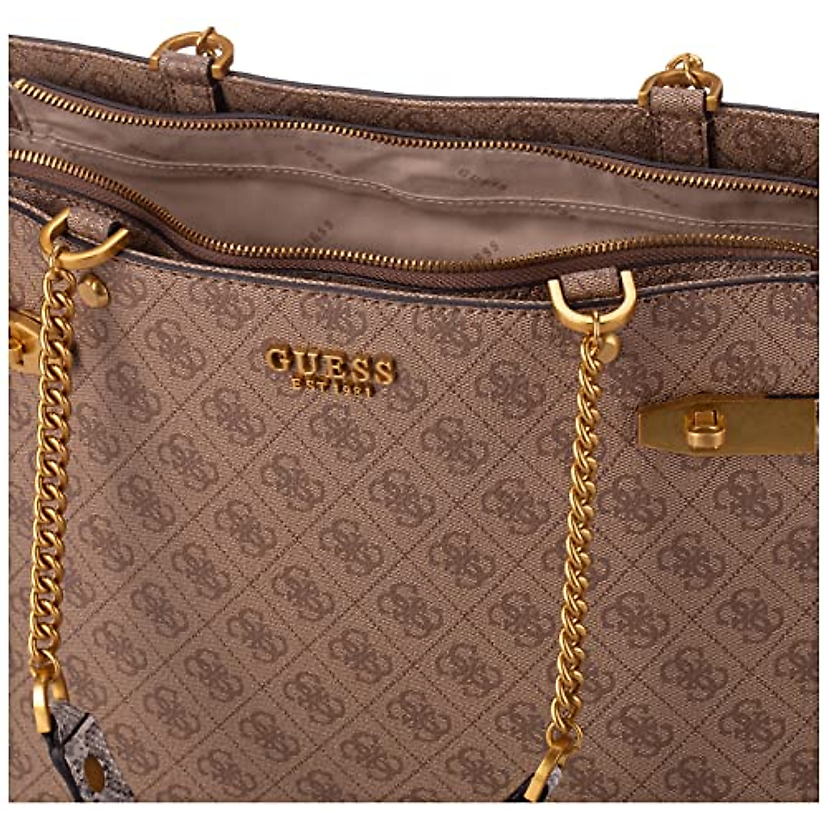 GUESS womens Zadie Logo Girlfriend Tote, Latte Logo Python, one size US