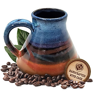 ALWAYS AZUL POTTERY Wide Bottom Travel Mug in Azulscape Glaze - Handmade Ceramic Tumbler, Modern Reusable Portable Cup, Large Stoneware Dinnerware, Great for Travel and Any Beverage, Hot or Cold